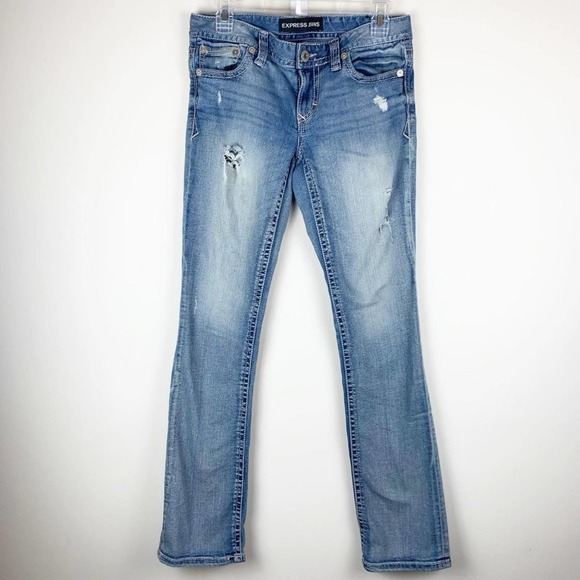 Express | Jeans | Express Jeans 4 Blue Distressed Barely Bootcut Light ...